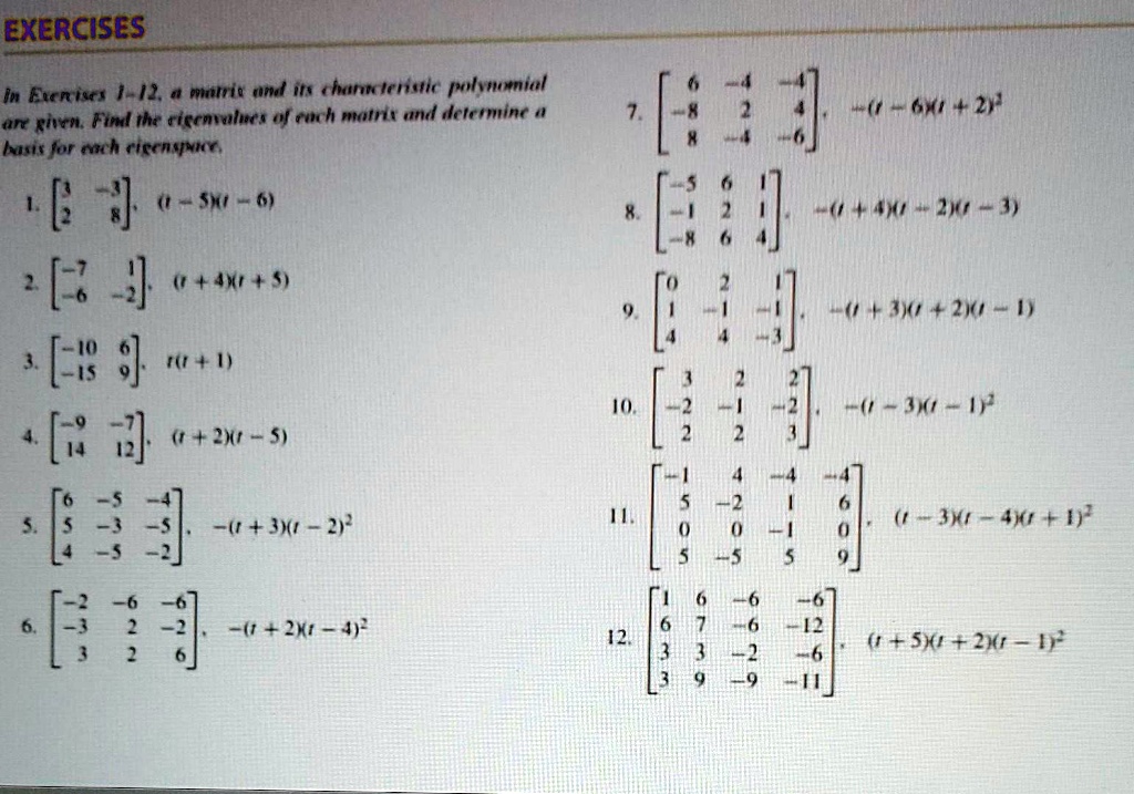 a matrix and its characteristic polynomial are given find the eigenvalues of each matrix and ...