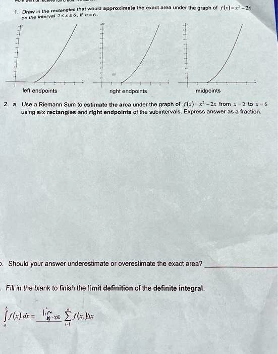 SOLVED: 1. Draw in the rectangles that would approximate the exact area under the graph of f(x ...