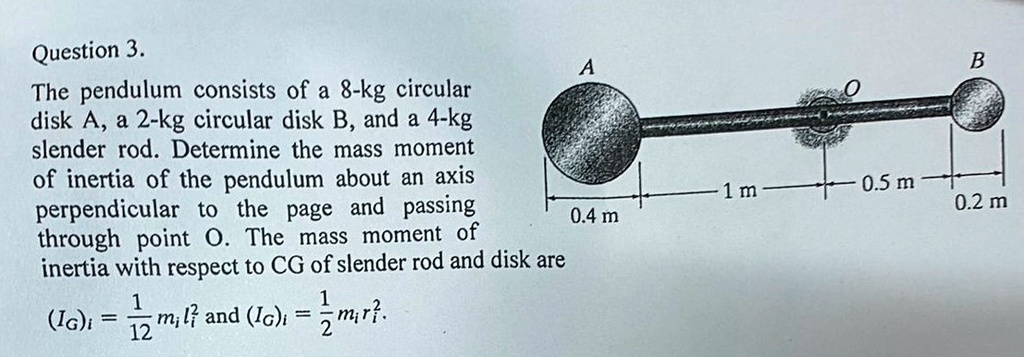 Question 3. The pendulum consists of a 8-kg circular disk A, a 2-kg ...
