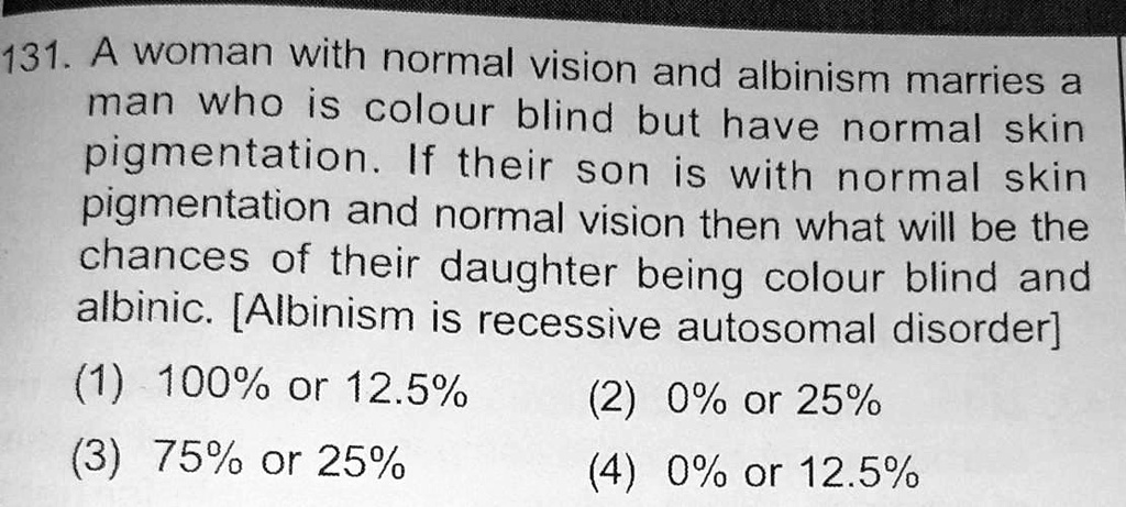 SOLVED: A woman with normal vision and albinism marries a man who is ...