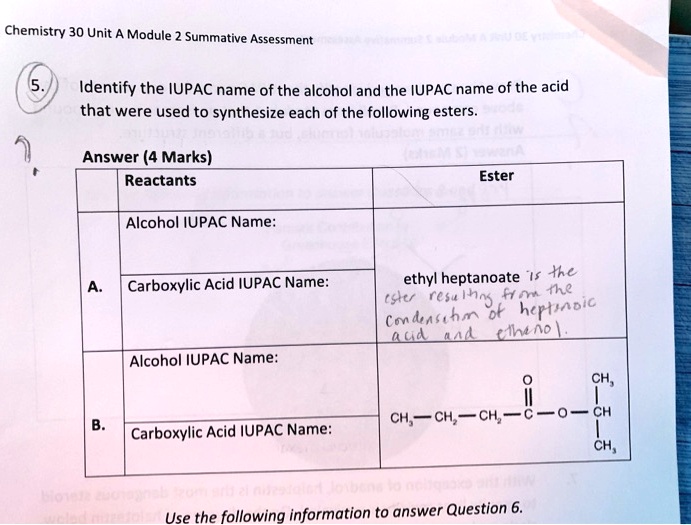 SOLVED: Chemistry 30 Unit Module Summative Assessment Identify the IUPAC name of the alcohol and ...