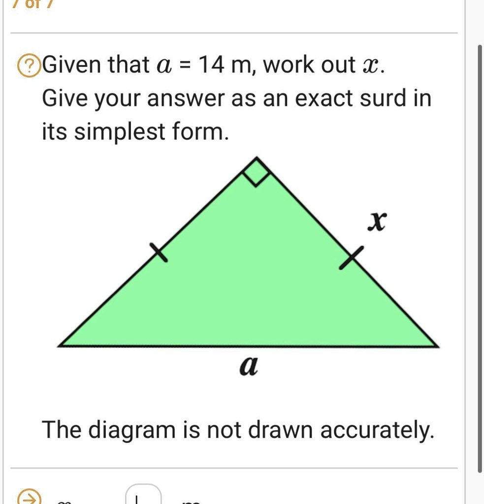 Given that a = 14 m, work out x. Give your answer as an exact surd in ...