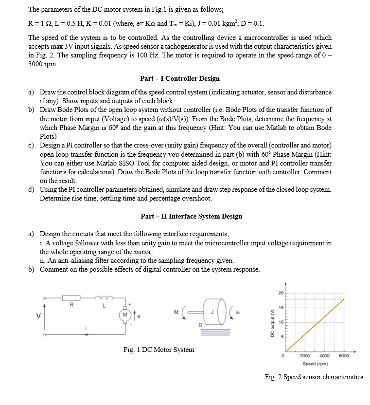 SOLVED: The parameters of the DC motor system in Fig.1 is given as follows: R=1,L=0.5H,K=0.01 ...