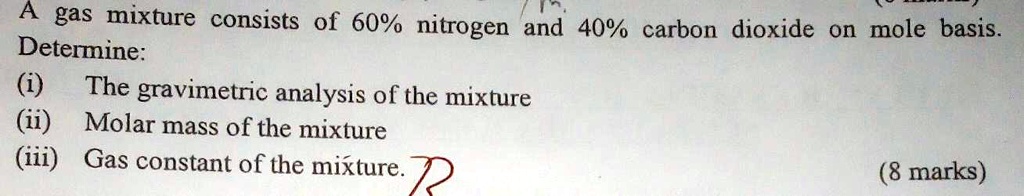 SOLVED: A gas mixture consists of 60% nitrogen and 40% carbon dioxide on mole basis. Determine ...