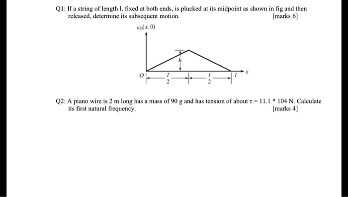 SOLVED: Q1: If a string of length 1, fixed at both ends, is plucked at ...