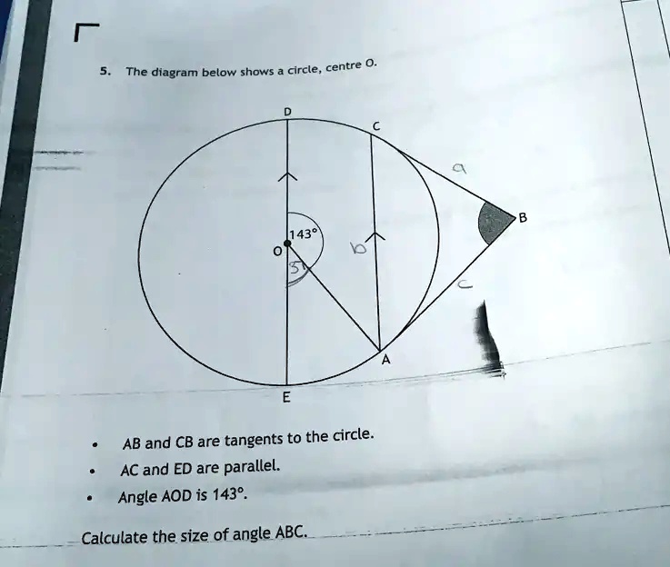 SOLVED: circle centre The diagram below shows AB and CB are tangents to ...