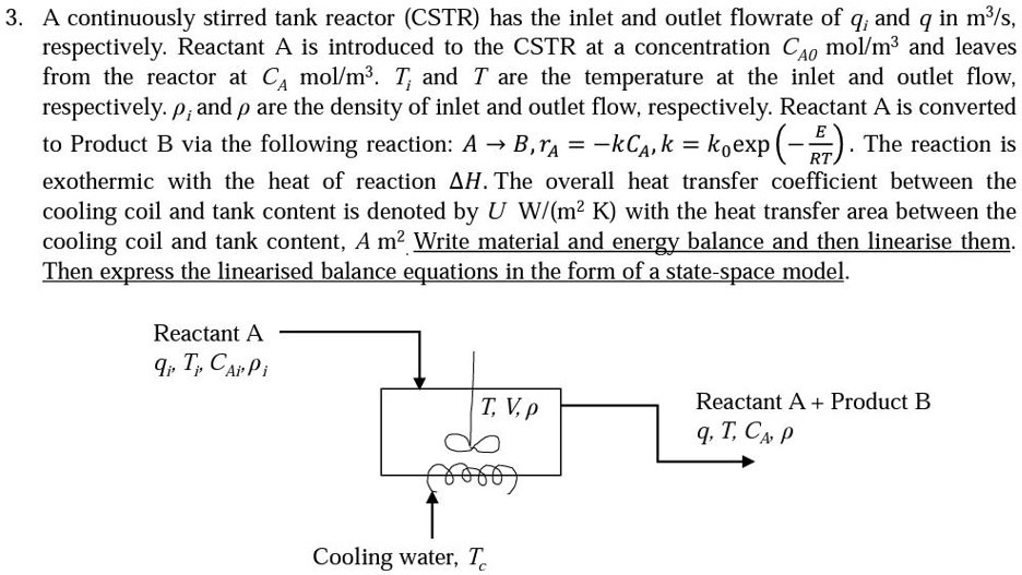 SOLVED: A continuously stirred tank reactor (CSTR) has the inlet and outlet flowrate of qi and q ...