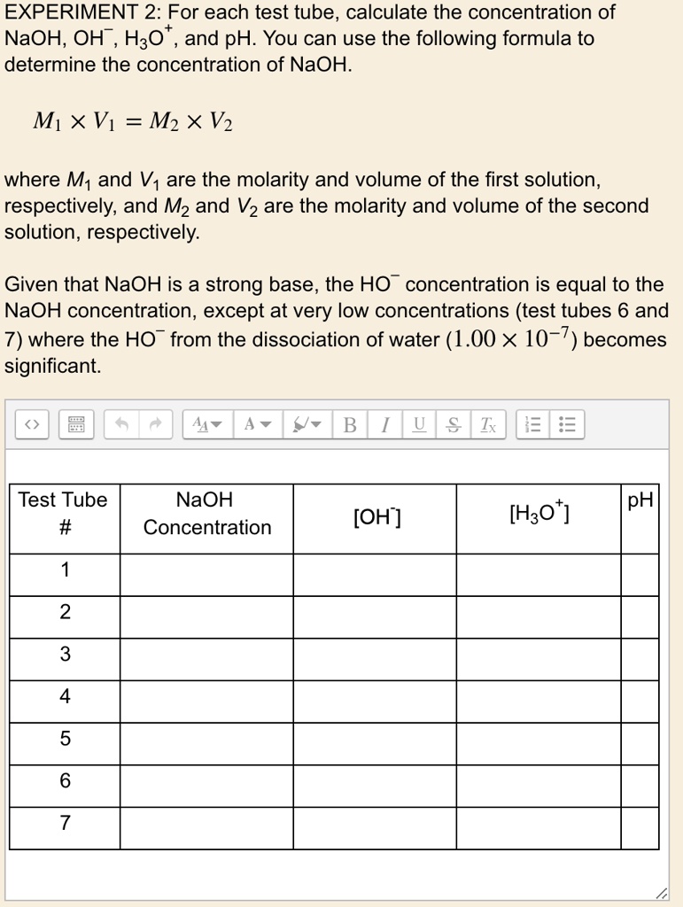 experiment 2 for each test tube calculate the concentration of naoh oh ...