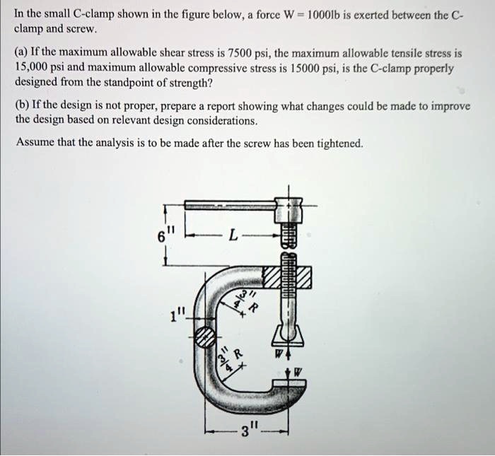 In the small C-clamp shown in the figure below, a force W = 100 lb is ...