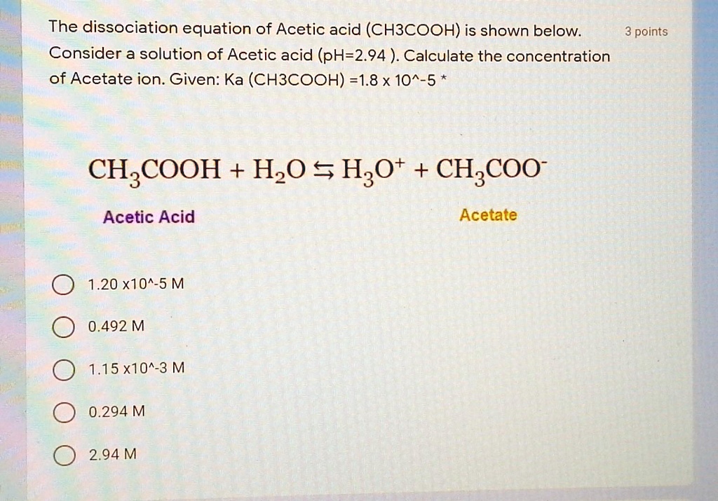 Solved The Dissociation Equation Of Acetic Acid Ch3cooh Is Shown Below Consider A Solution