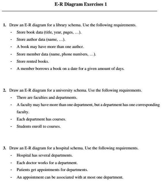 e r diagram exercises draw an e r diagram library schema use the ... e r diagram exercises draw an e r diagram library schema use the ...