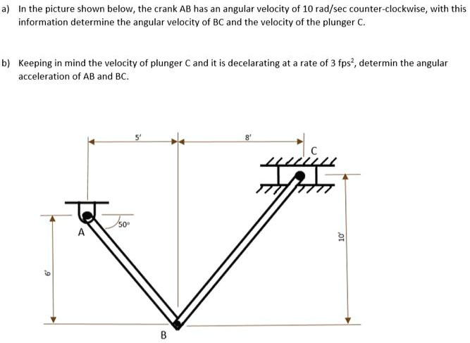 SOLVED: In the picture shown below, the crank AB has an angular velocity of 10 rad/sec counter ...