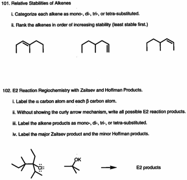 SOLVED: 101. Relalive Stabililies of Alkenes Categorize each alkene a5 ...
