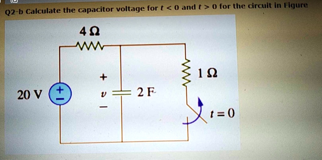 SOLVED: Q2-b Calculate the capacitor voltage for t 0 for the circuit in Figure 4 WWM 10 + 20 V ...