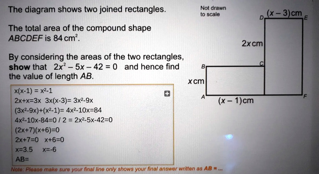the diagram shows two joined rectangles the total area of the compound ...
