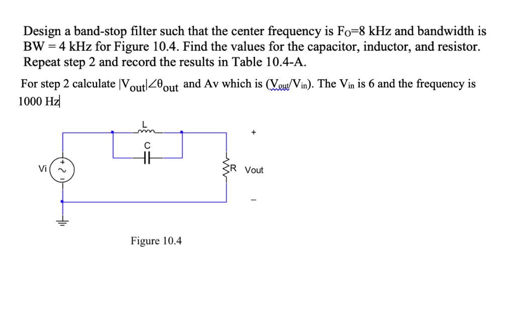 SOLVED: Design a band-stop filter such that the center frequency is Fo ...