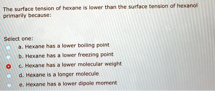 SOLVED: The surface tension of hexane is lower than the surface tension ...