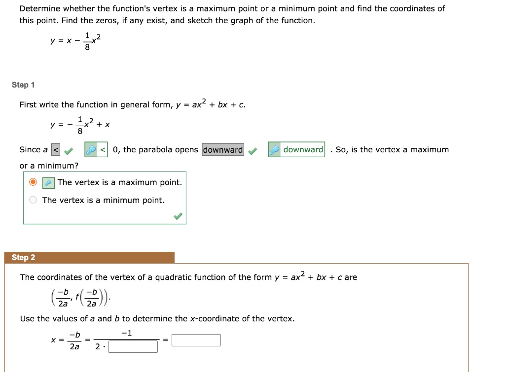 determine whether the functions vertex is a maximum point or a minimum ...