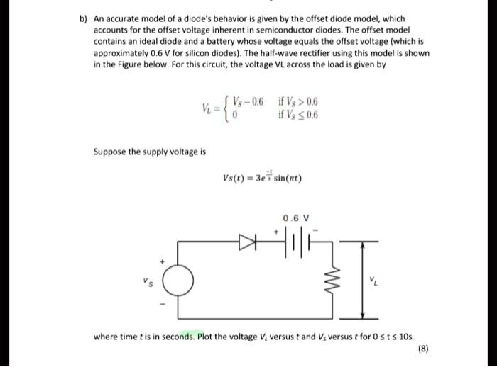 SOLVED: An accurate model of a diode's behavior is given by the offset diode model, which ...