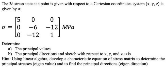 SOLVED: The 3D stress state at a point is given with respect to a ...