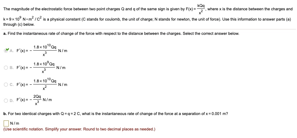 kqq the magnitude of the electrostatic force between two point charges ...