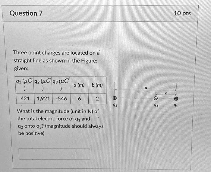 SOLVED: Question 7 10 pts Three point charges are located on a straight ... SOLVED: Question 7 10 pts Three point charges are located on a straight ...