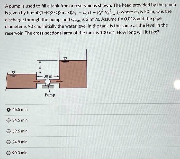 SOLVED: A pump is used to fill a tank from 3 reservoir as shown The ...