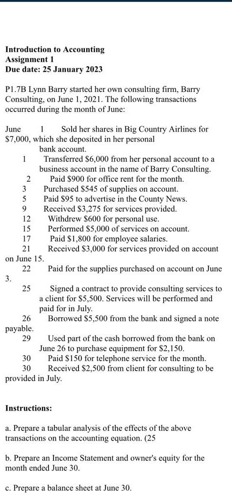 introduction to accounting assignment 1 due date 25 january 2023 p17b ...