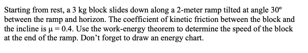 SOLVED: Starting from rest, a 3 kg block slides down along a 2-meter ramp tilted at angle 309 ...