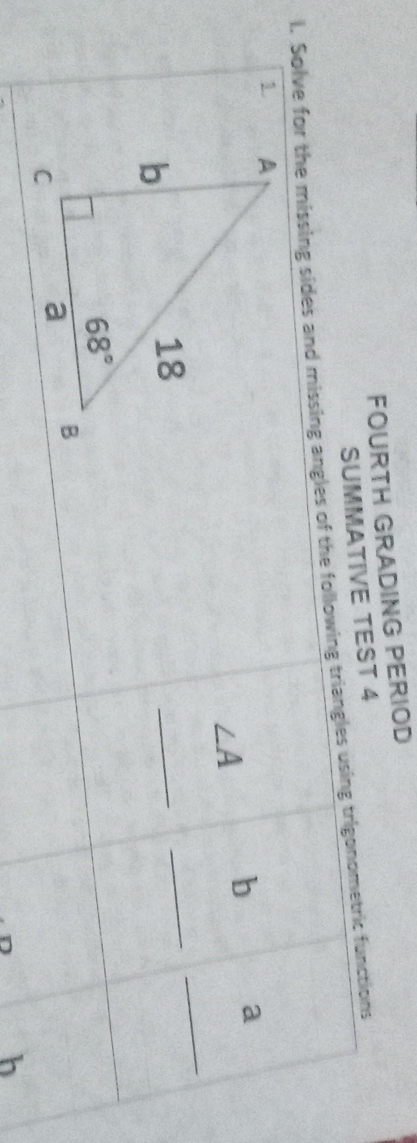 SOLVED: FOURTH GRADING PERIOD SUMMATIVE TEST 4 1. Solve for the missing ...