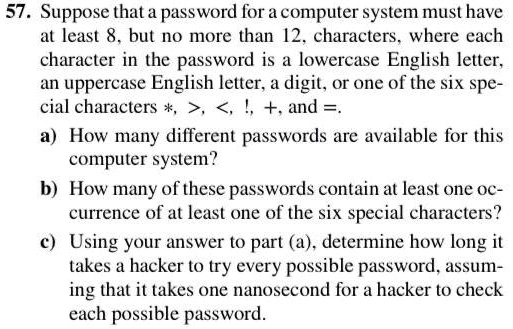 57 Suppose That A Password For A Computer System Must Have At Least 8