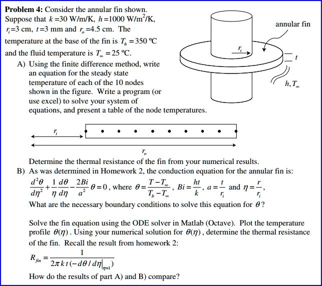 SOLVED: Problem 4:Consider the annular fin shown Suppose that k=30 W/m/K, h=1000 W/m/K r=3 cm,t ...