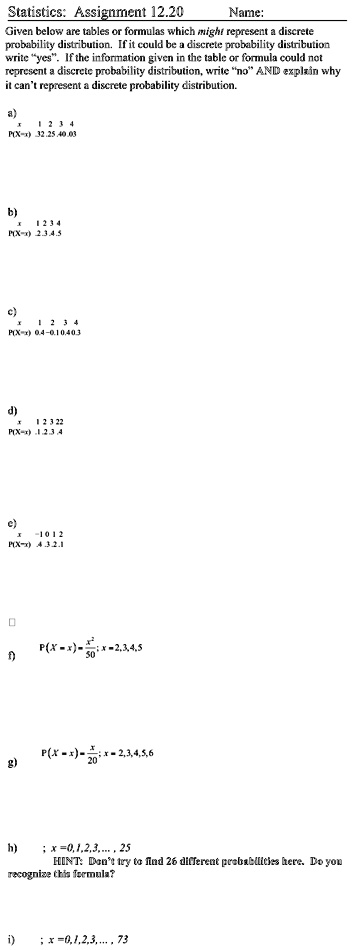 Statistics: Assignment 12.20 Name: Given below are tables or formulas ...