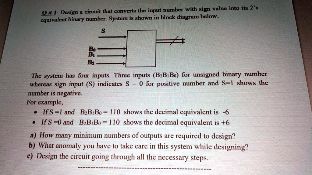 Q#1: Design a circuit that converts the input number with sign value into its 2's equivalent ...