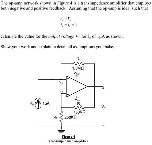 SOLVED: The op-amp network shown in Figure 4 is a transimpedance amplifier that employs both ...