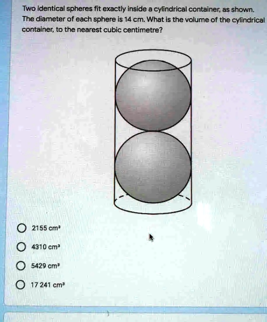 Two identical spheres fit exactly inside a cylindrical container, as ...