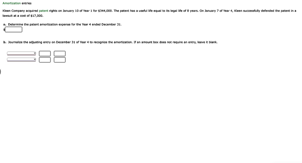 SOLVED: Amortization entries lawsuit at a cost of 17,000. a. Determine ...