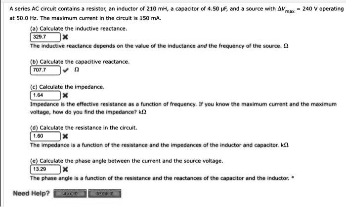 Series Ac Grcuit Contains Resistor An Inductor Of 210 Ma Capacitor 0f 450 Hf And Source With Av