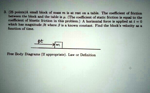 3. (25 points)A small block of mass m is at rest on a table. The ...