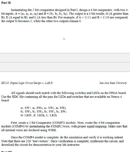 Solved Instantiating The 2 Bit Comparator Designed In Part I Design A 4 Bit Comparator With