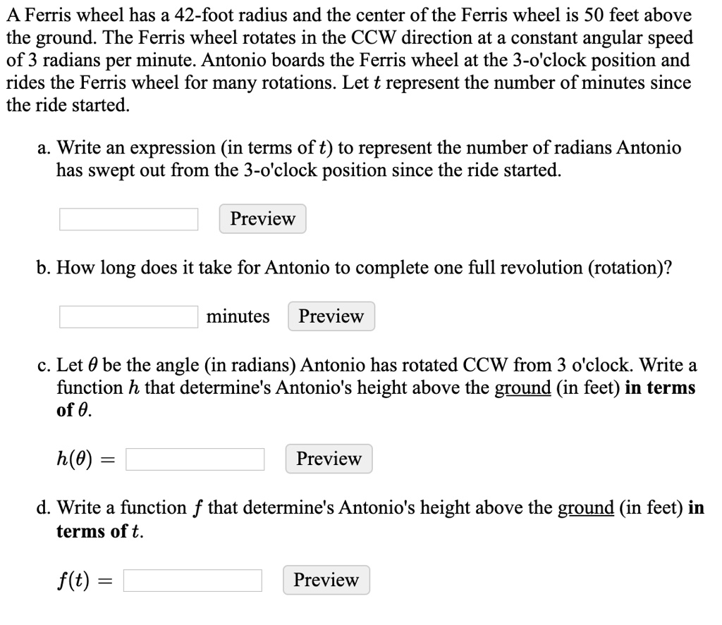a ferris wheel has a 42 foot radius and the center of the ferris wheel ...