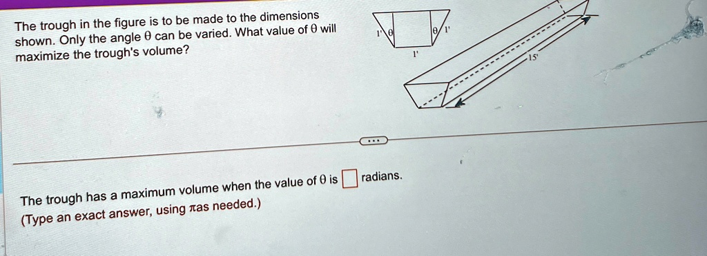 the trough in the figure is to be made to the dimensions shown only the ...