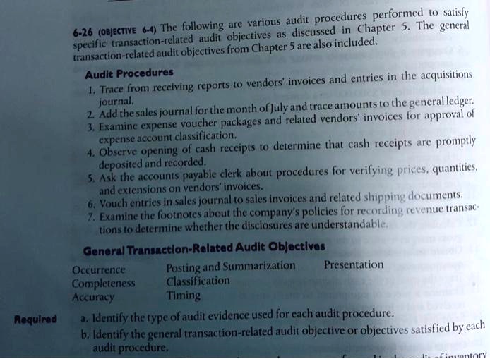 6-26 objective 6-4 The following are various audit procedures performed ...
