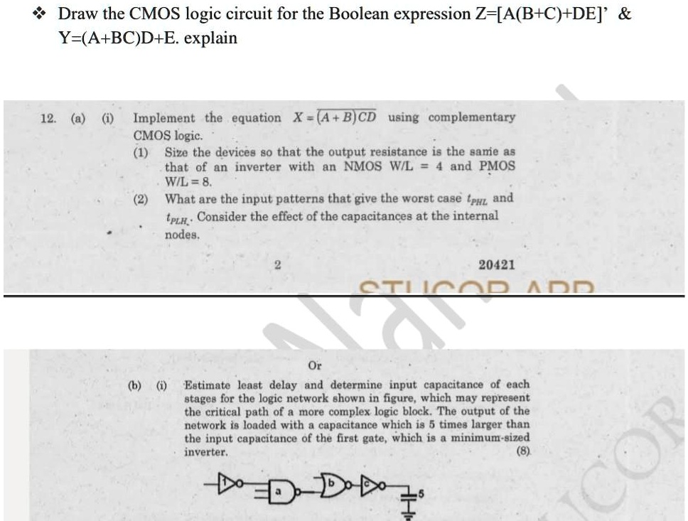 Draw The Cmos Logic Circuit For The Boolean Expression Z Abcde Yabcde Explain 12