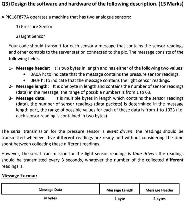 Solved Q3 Design The Software And Hardware Of The Following Description 15 Marks A 