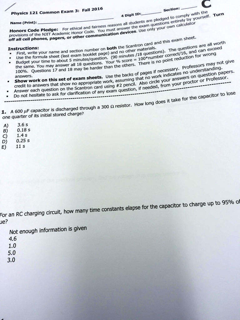 SOLVED: Text: Exam 3: Fall 2016 Physics 121 Common section: Digit ID ...