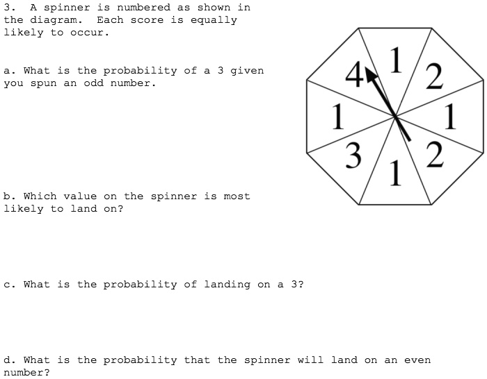 SOLVED: spinner 1s numbered shown the diagram. Each score 1s equally ...