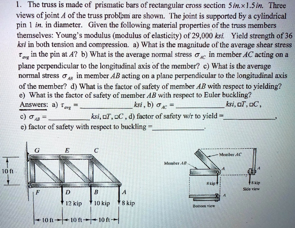 1. The truss is made of prismatic bars of rectangular cross section 5in ...
