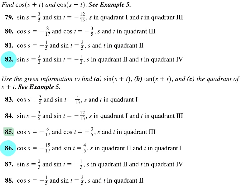 [GET ANSWER] find coss and cos t see example 5 8 5 in quadrant and in quadrant iit 79 sin 3 and ...