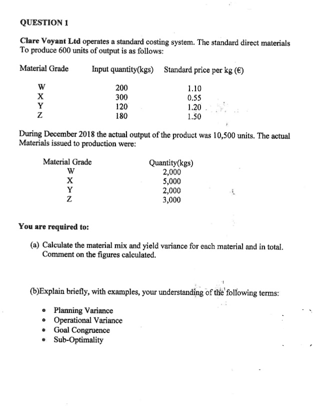 SOLVED: Texts: Don't need to solve part B QUESTION 1 Clare Voyant Ltd ...